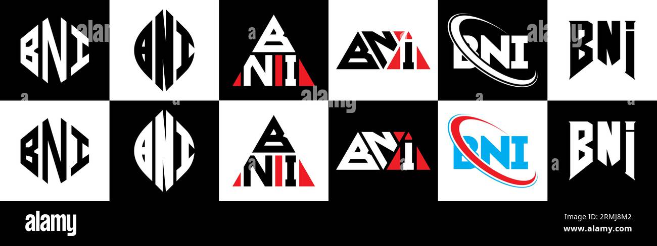 BNI-Logo im 6er-Stil. BNI-Polygon, Kreis, Dreieck, Sechseck, flacher ...