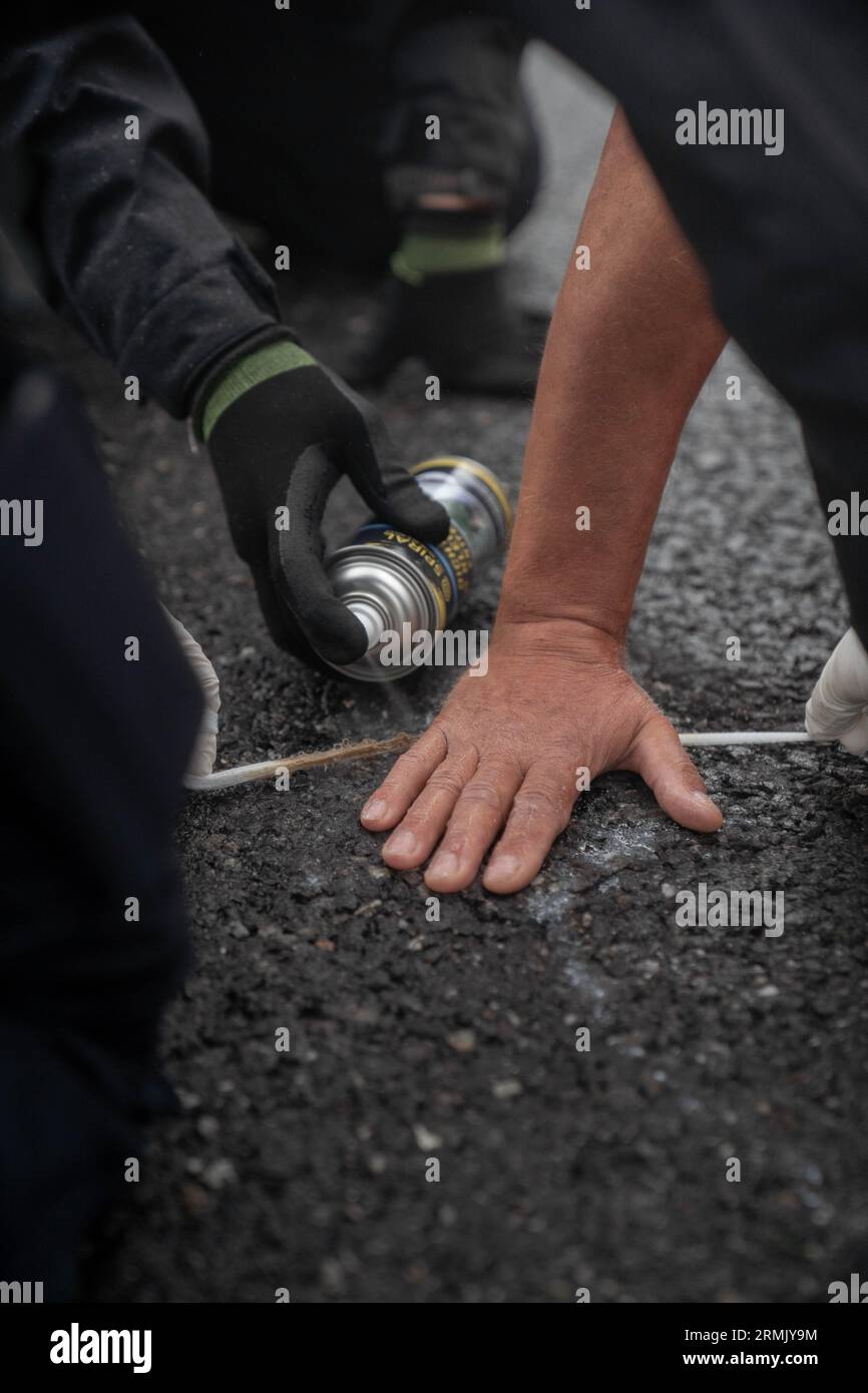 St. Pölten, Österreich. 29. August 2023. Klimaaktivist der Gruppe Last ...