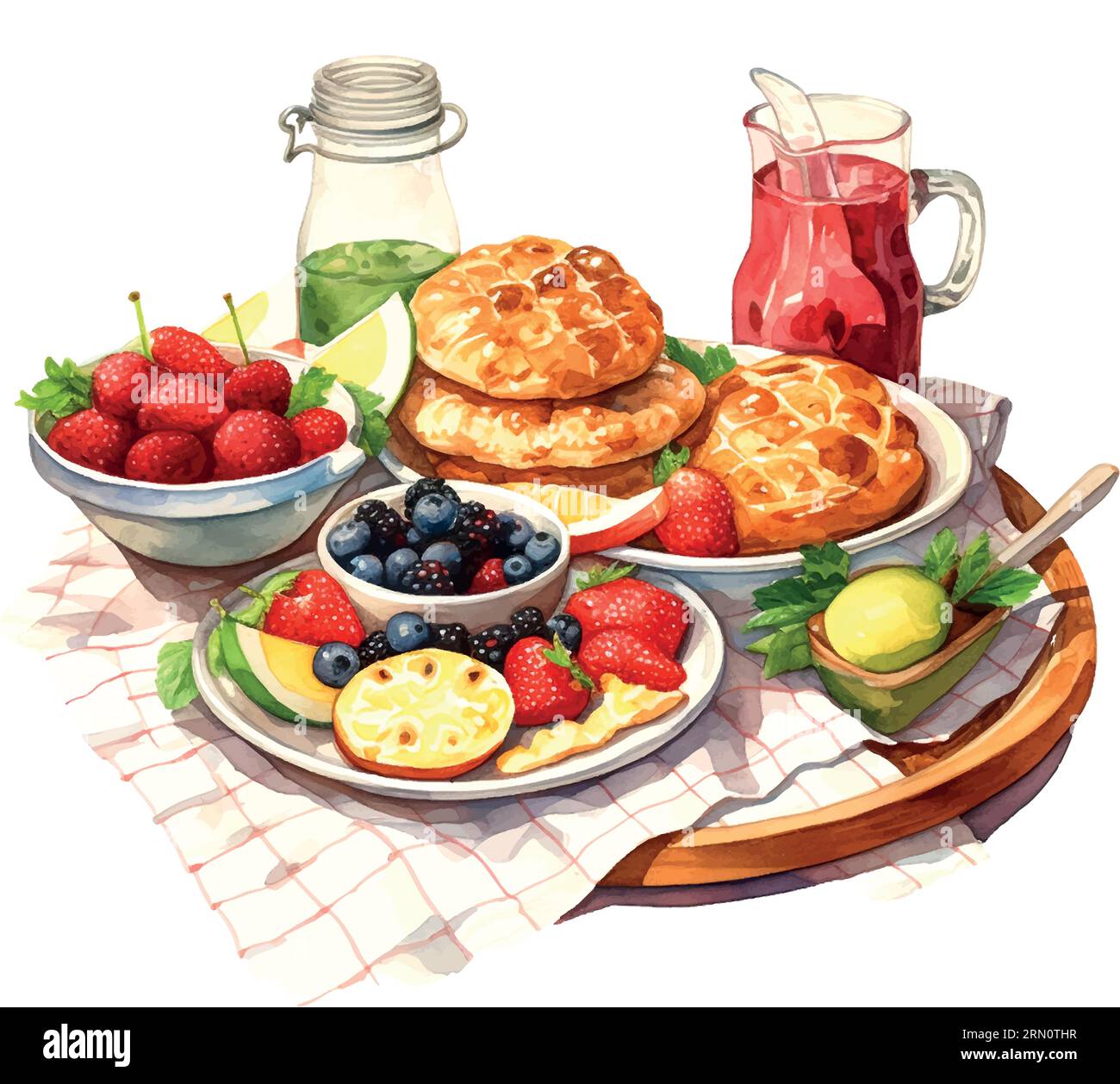 Aquarell Frühstück Stillleben Aquarell für Dekoration Design Stock ...