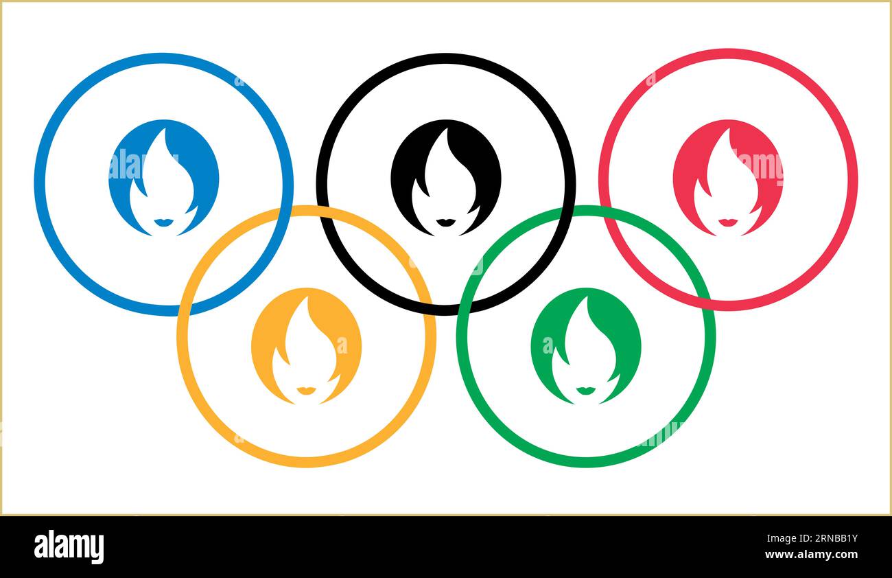 Olympische Ringe und das Symbol der Olympischen Spiele 2024. Die Fläche ...