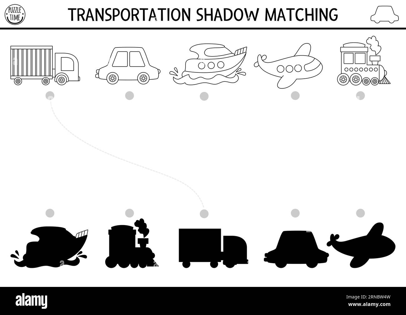 Transport Schwarz-weiß-Schattenabgleich. Transportlinie Puzzle mit Auto ...