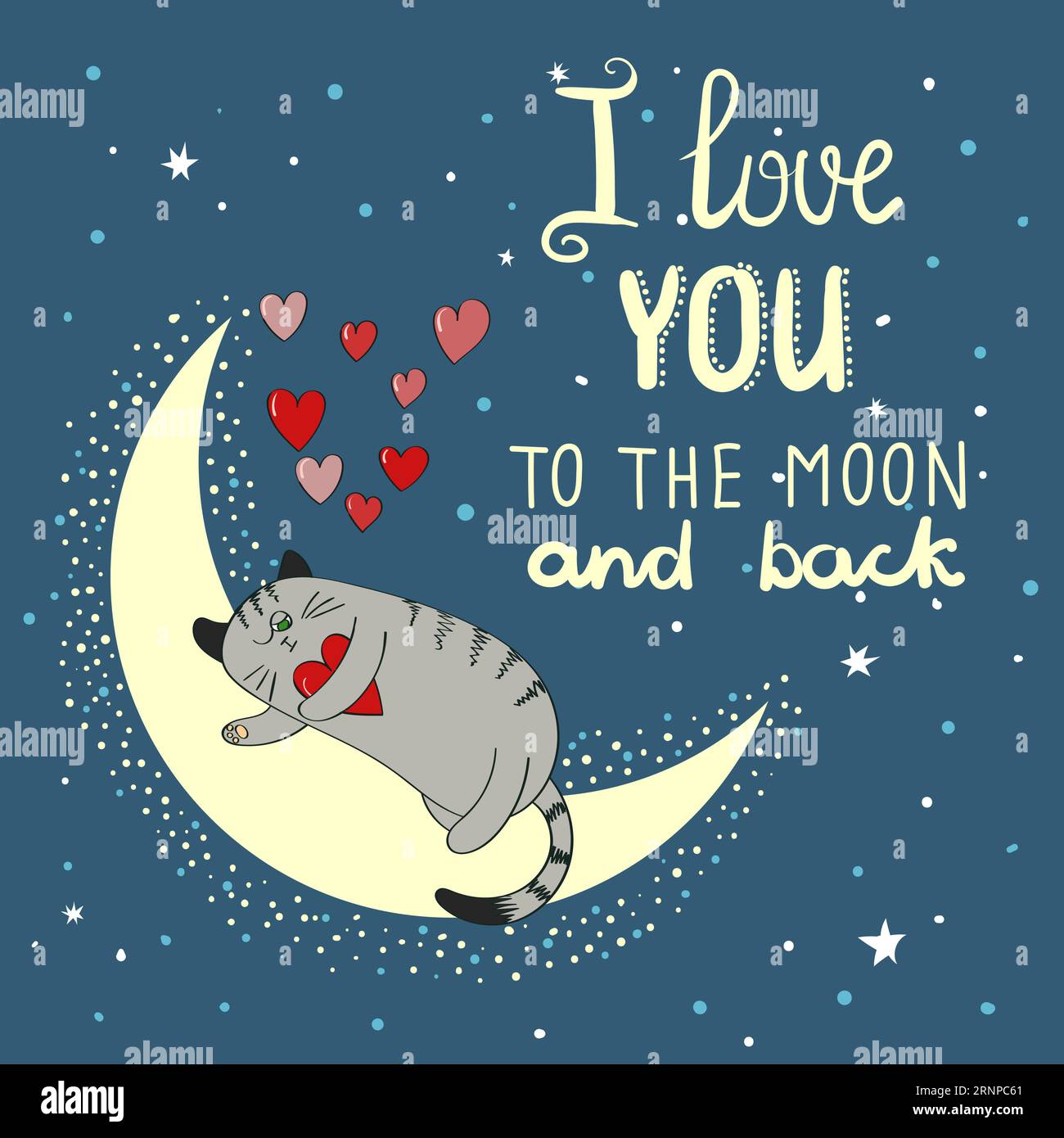 Liebe Hintergründe mit niedlicher Katze und Mond. Ich liebe dich bis ...