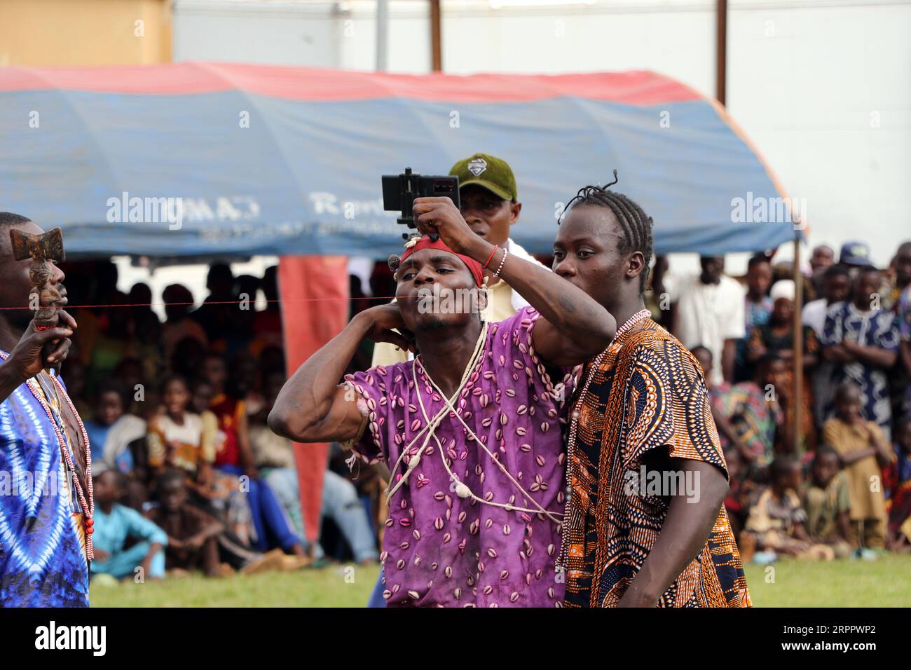 Sango worshiper performs at the World Sango Festival which is an annual ...