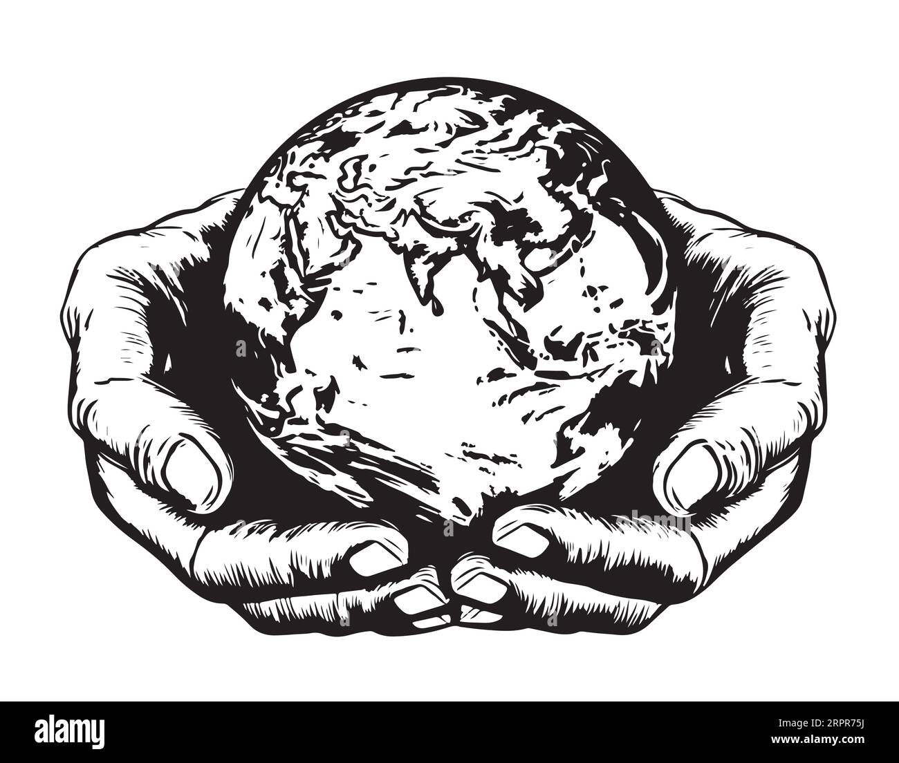 Planet Erde in Händen Skizze Hand gezeichnet Skizze Vektor Stock ...