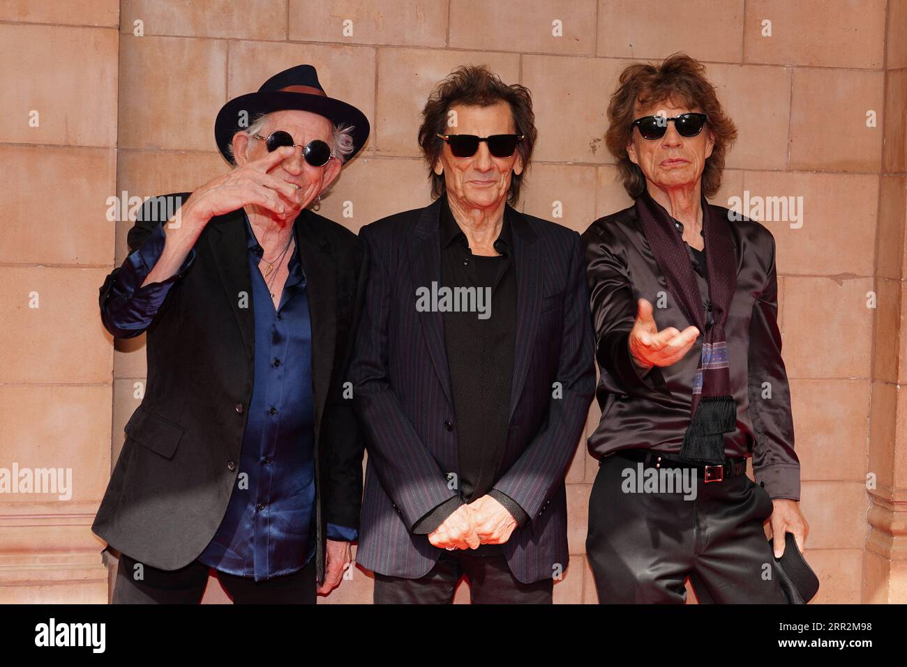 (Links nach rechts) Keith Richards, Ronnie Wood und Sir Mick Jagger ...