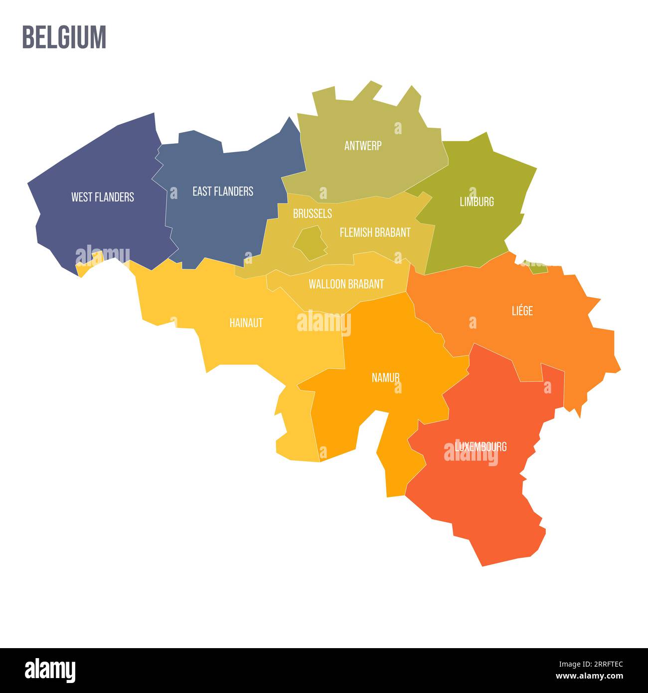 Belgien politische Karte der Verwaltungseinheiten - Provinzen. Bunte ...
