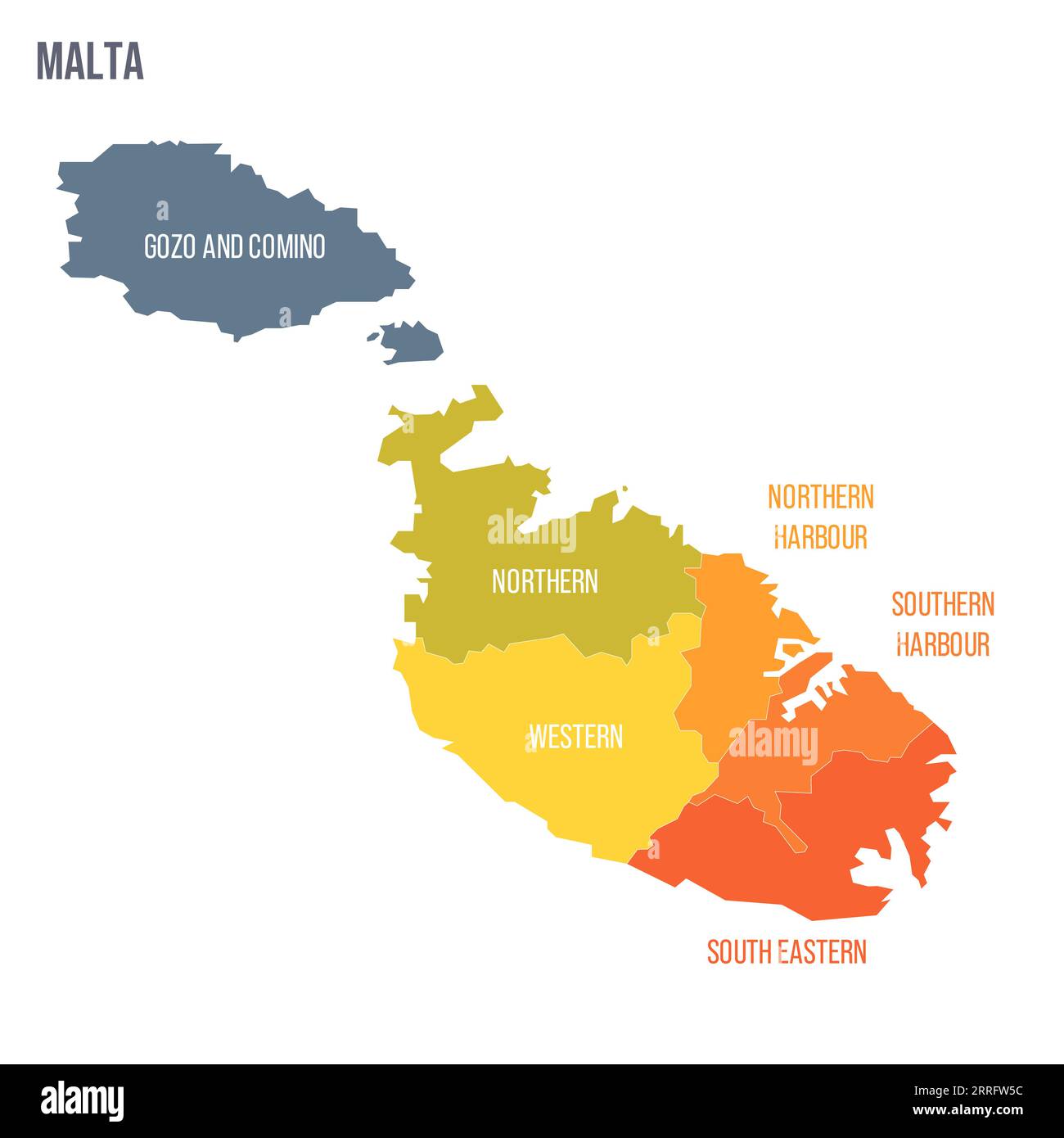 Malta politische Karte der Verwaltungsabteilungen - Regionen. Bunte ...