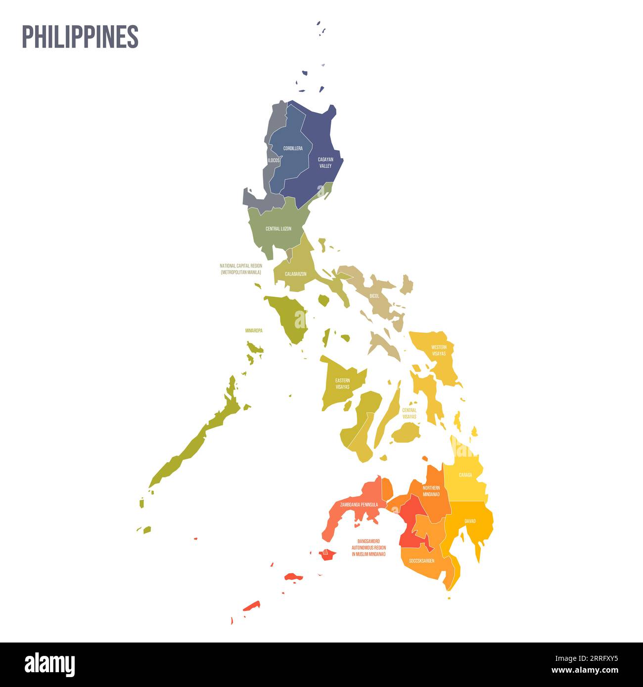 Philippinen politische Karte der Verwaltungsbereiche - Regionen. Bunte ...