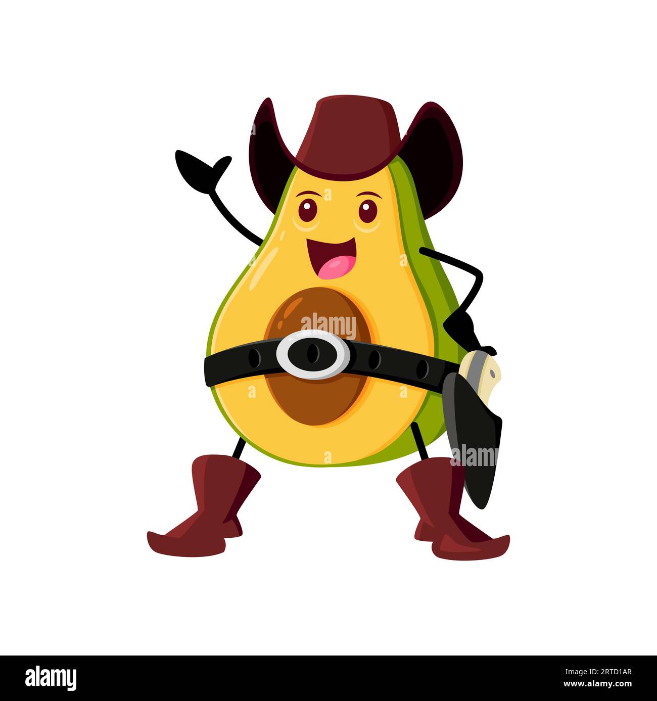 Comic Avocado Gemüse Cowboy oder Sheriff Charakter. Lustige Vektorranger tragen Hut, Gürtel und ...