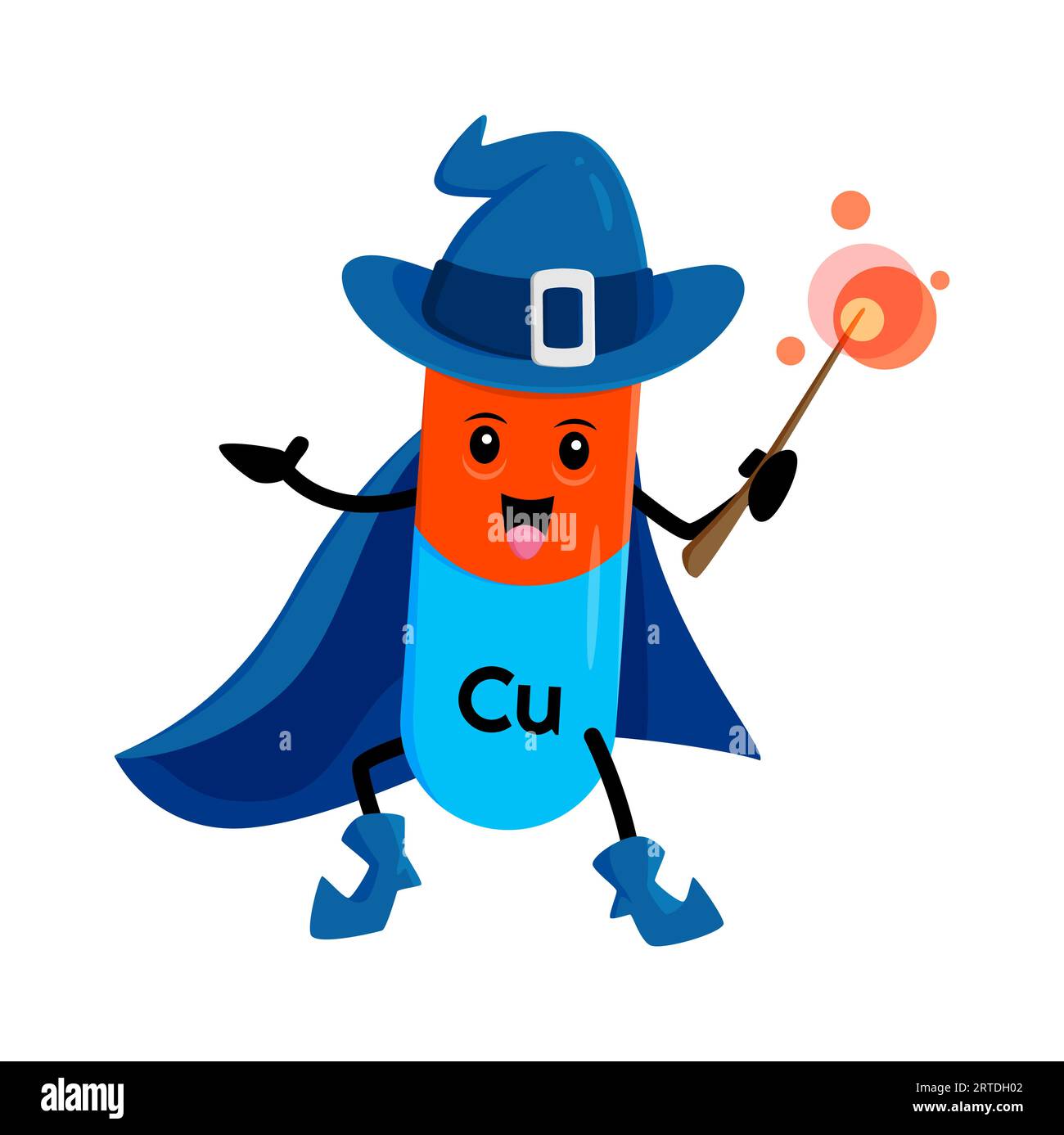Cartoon-Cuprum oder Kupfer-Mikronährstoff-Mineral-Magie-Charakter ...