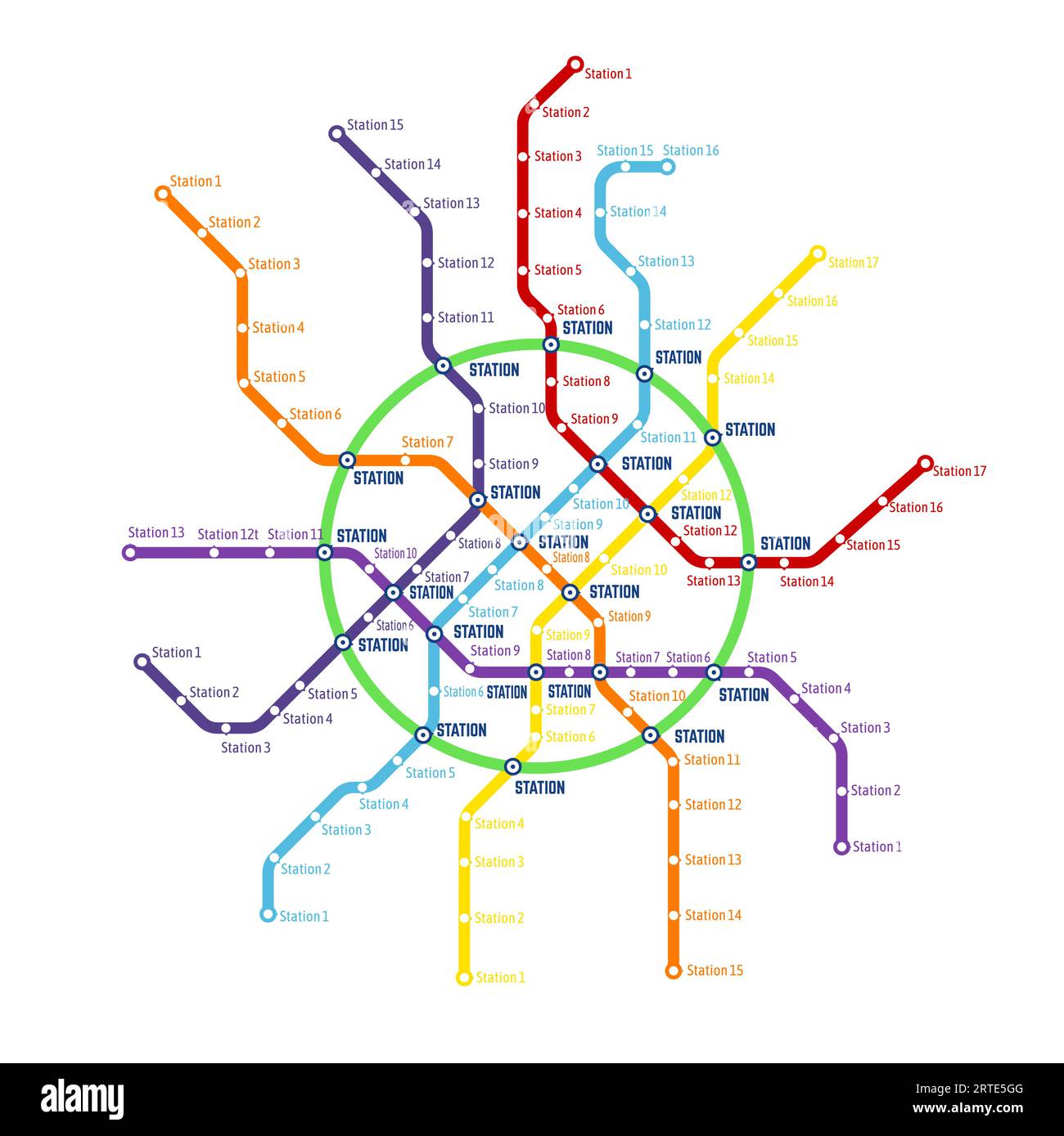 Vektorkarte für U-Bahn, U-Bahn, U-Bahn-Transportsystem. Streckenplan ...