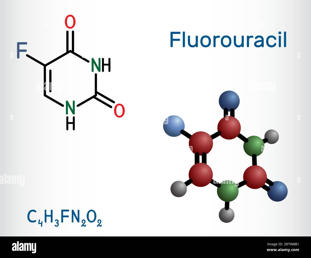 Fluorouracil, 5-FU-Molekül. Es handelt sich um ein Pyrimidin-Analogon ...