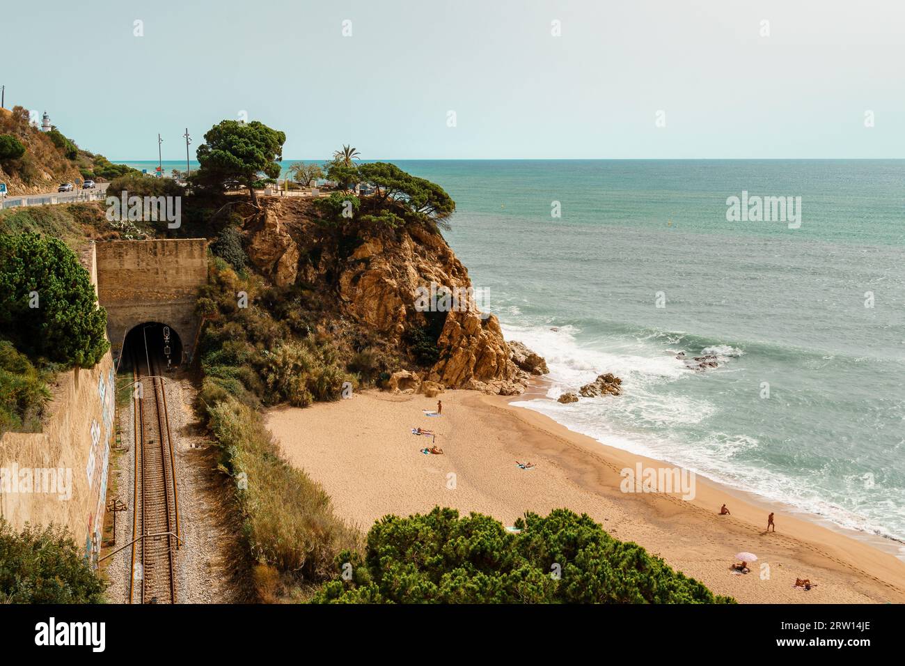 La Vinyeta Nudist Cove Strand in Calella. Ein malerischer Strand ...