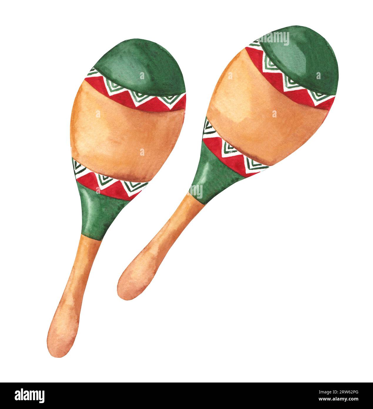 Aquarell Hand gezeichnete Illustration von bunten Maracas isoliert auf ...