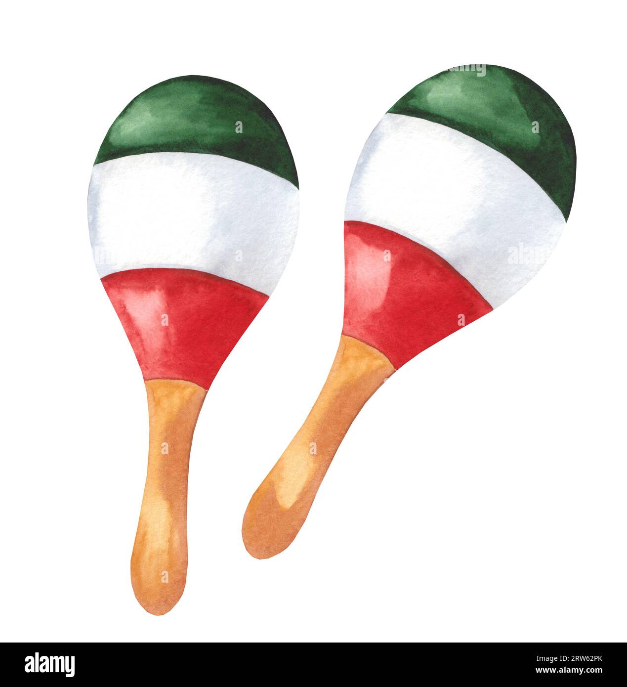 Aquarell Hand gezeichnete Illustration von bunten Maracas isoliert auf ...