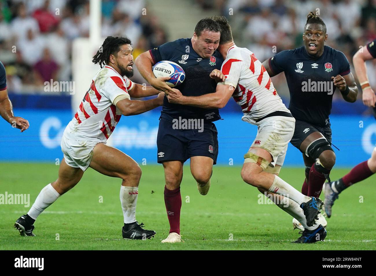 Der Engländer Jamie George wird während der Rugby-Weltmeisterschaft ...