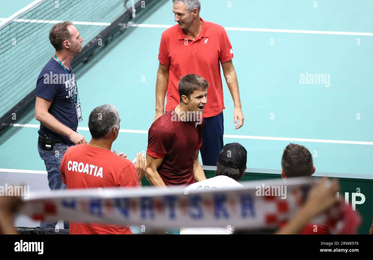 Zagreb, Kroatien. September 2023. Duje Ajdukovic aus Kroatien feiert ...