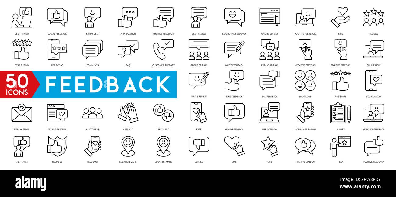 Sammlung Von Symbolen Für Die Feedback-Gliederung. Thin Line Set ...