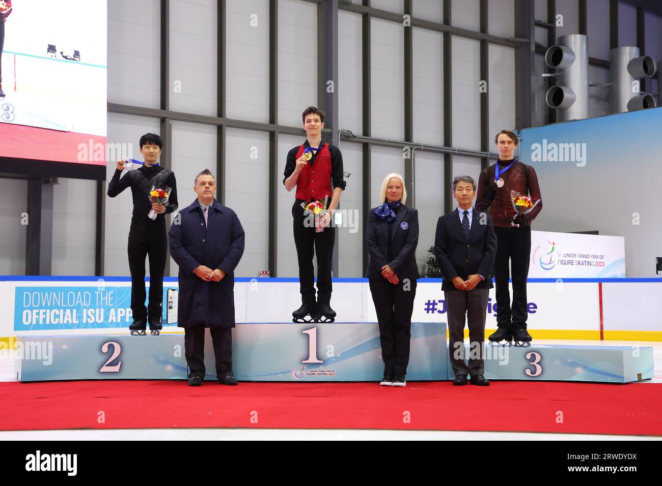 Osaka, Japan. September 2023. (L-R) Lim Juheon (KOR), Francois PITOT (FRA), Daniel MARTYNOV (USA ...