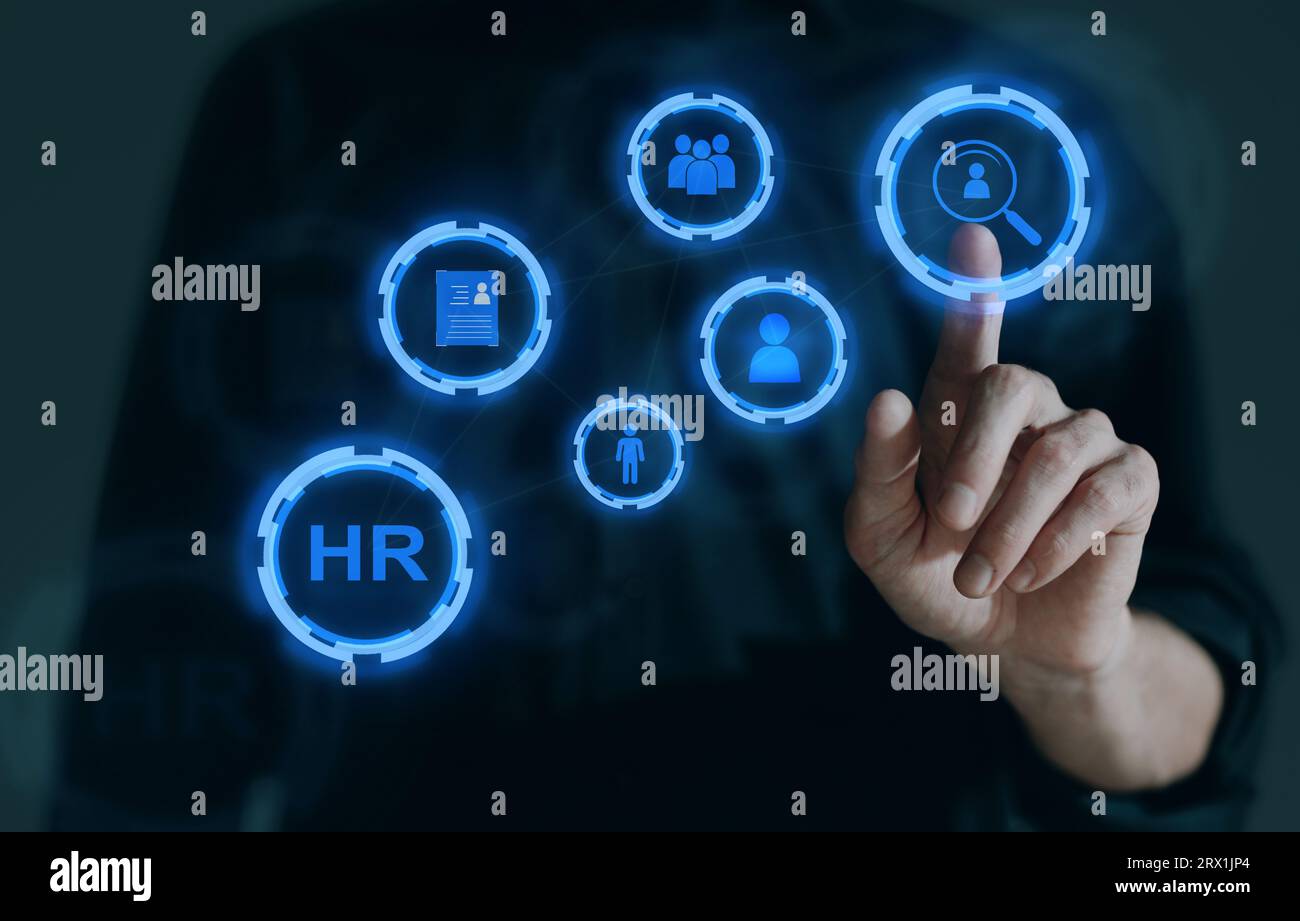 Technologiekonzept der Personalabteilung. HR Manager zeigt mit der Hand ...