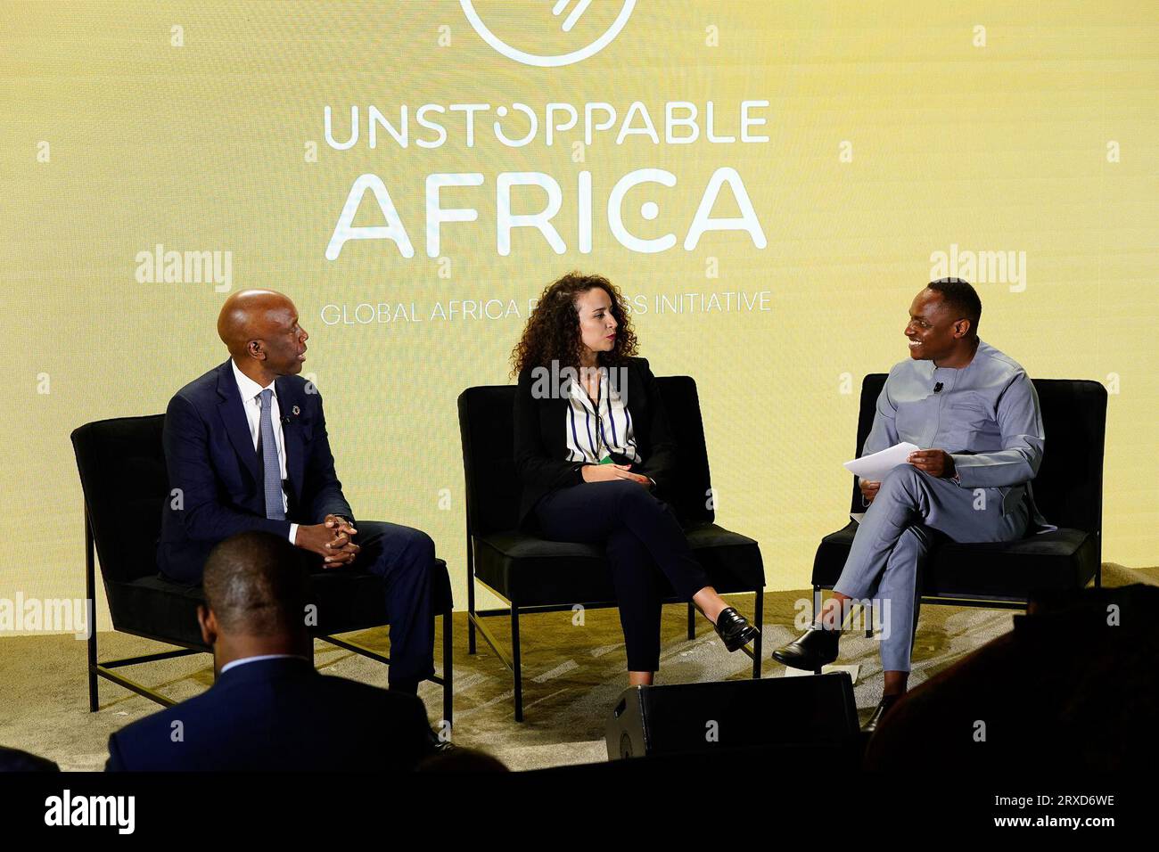 New York, New York, USA. , . James Manyika, Charles Murito, während der ...