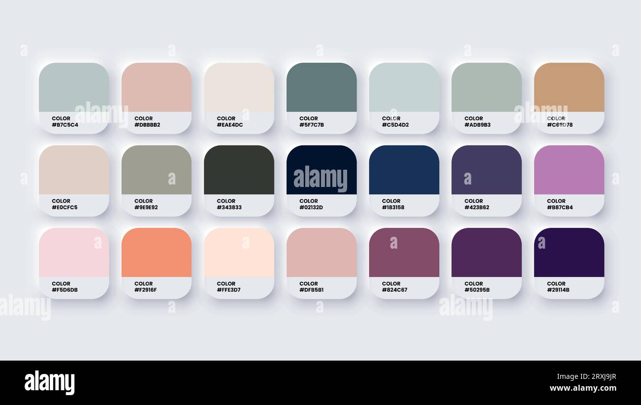 Farbpalette, Farbfelder in RGB, HEX-Farben, Pastellfarben in HEX-Codes ...