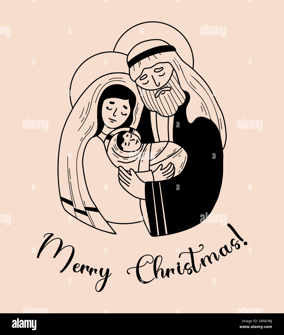 Heilige Familie. Frohe Weihnachten. Jungfrau Maria und Joseph und das Jesuskind. Geburt des ...