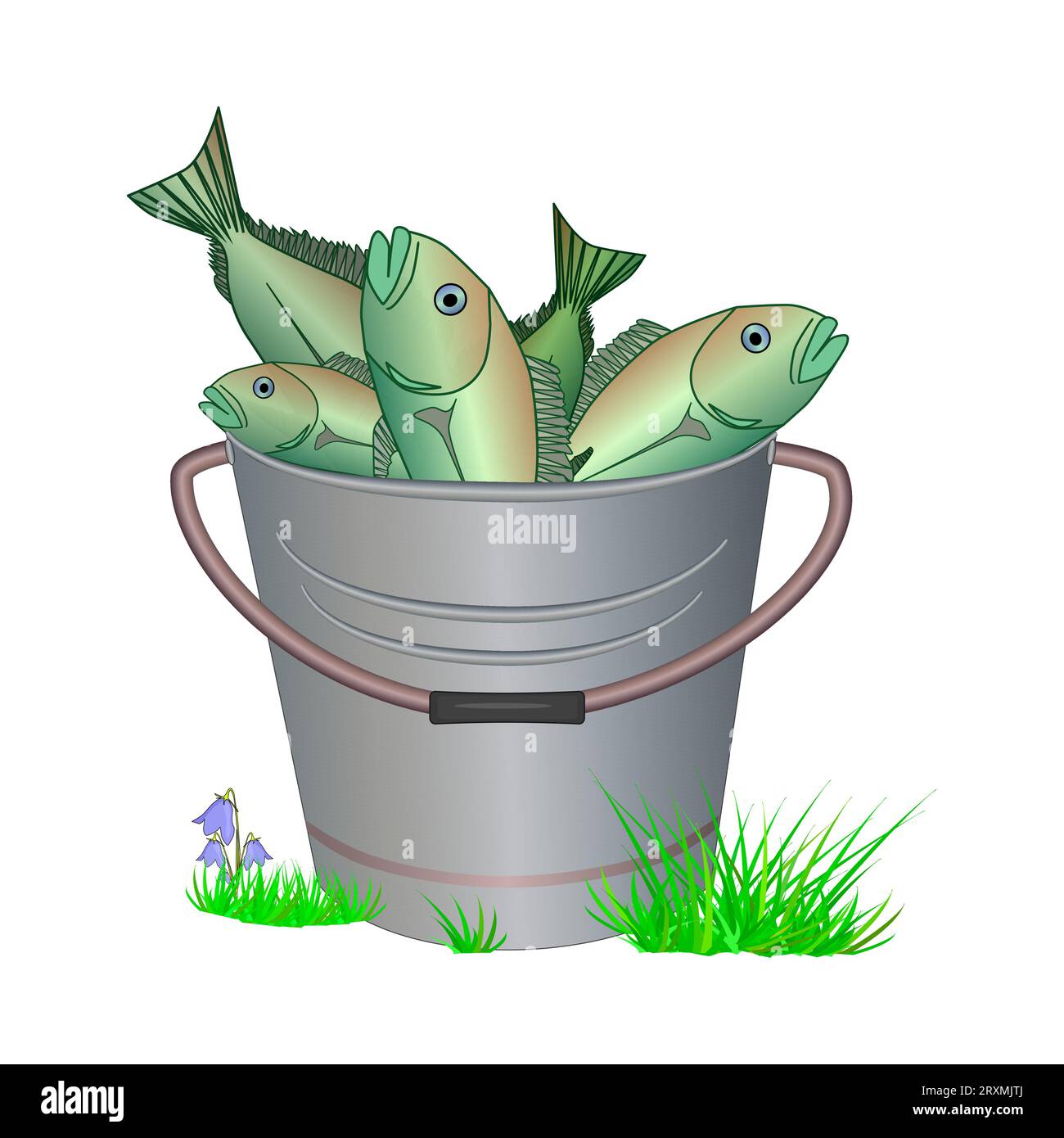 Fischeimer. Voller Eimer mit frischen Fischen. Fischer fangen ...