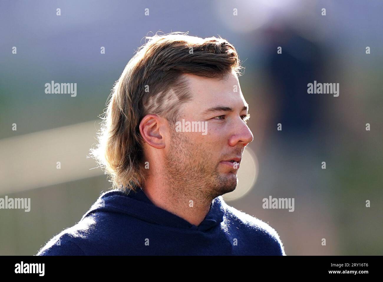Sam Burns aus den USA, USA in den Haaren rasiert, vor einem Teamfoto im ...