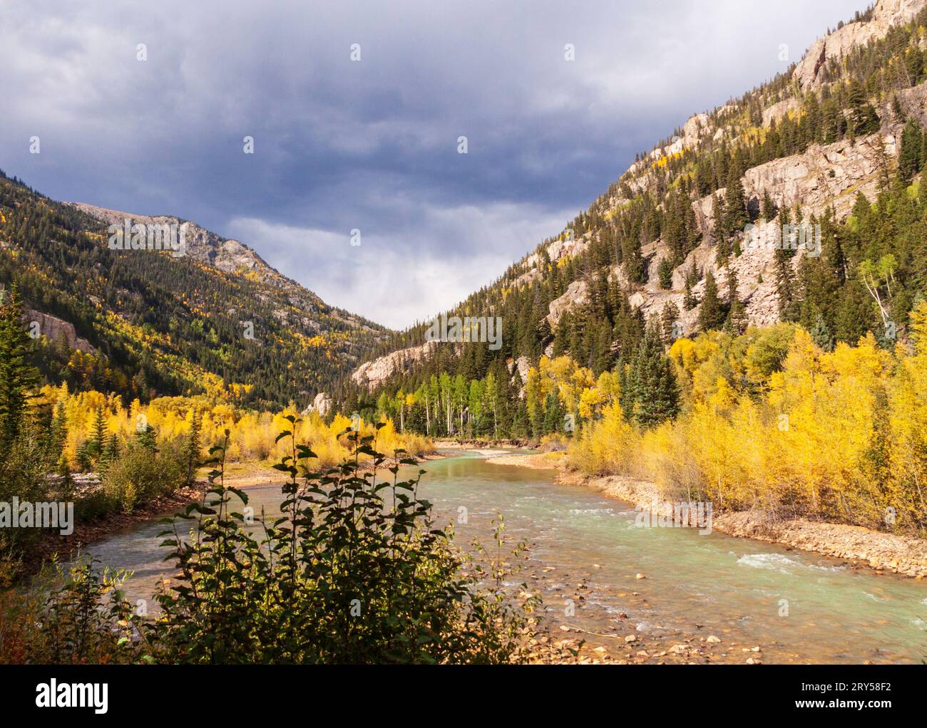 Blick von der Zugfahrt auf Durango und Silverton Narrow Gauge Railroad in Colorado. Die ...