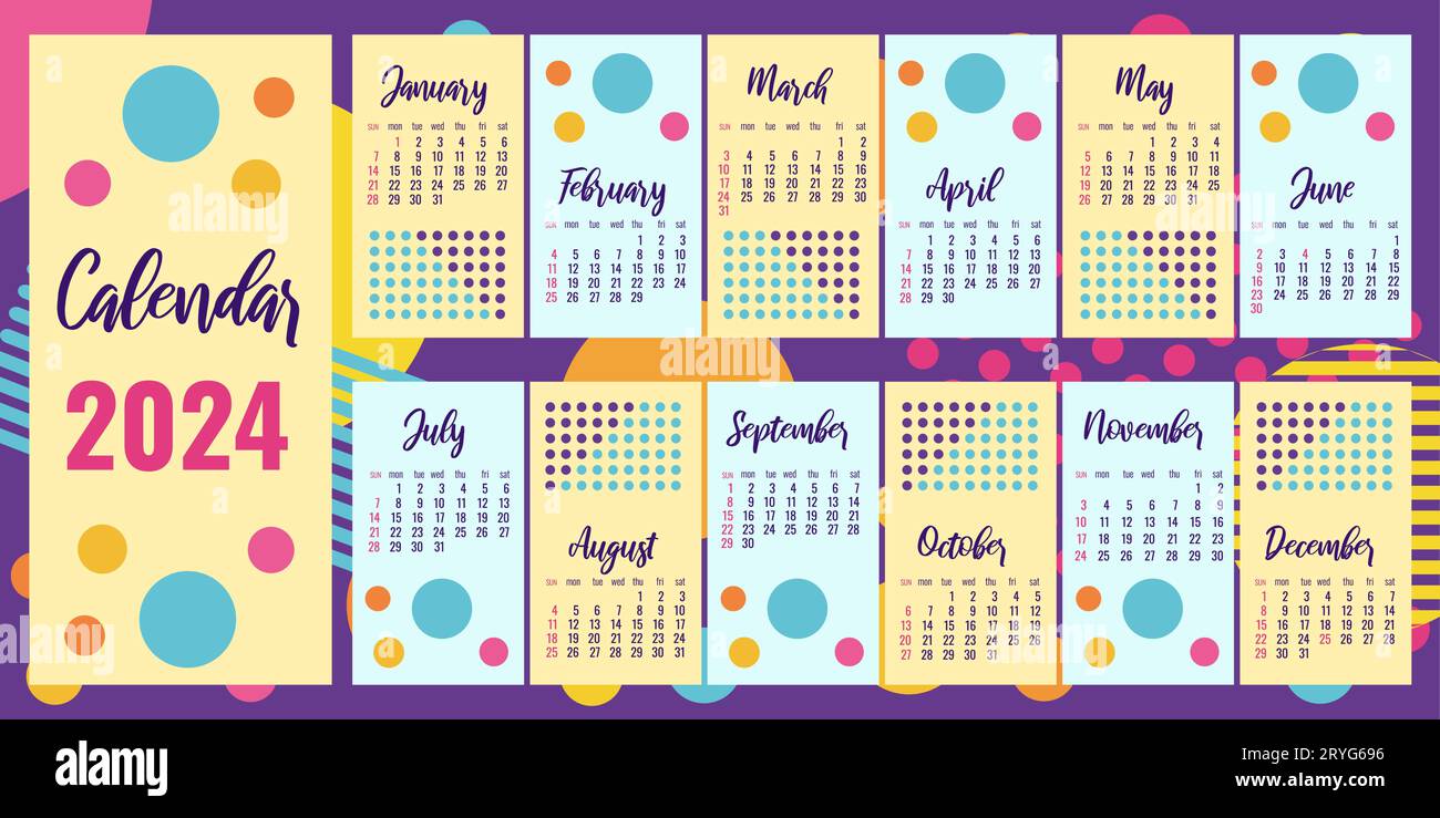 Kalender 2024 Frohes neues Jahr. Designstil der 90er Layoutvorlage ... Kalender 2024 Frohes neues Jahr. Designstil der 90er Layoutvorlage ...