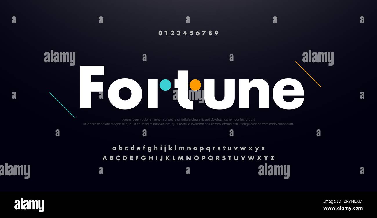Schriftart und Zahl des modernen Alphabets. Typografie Future Creative ...
