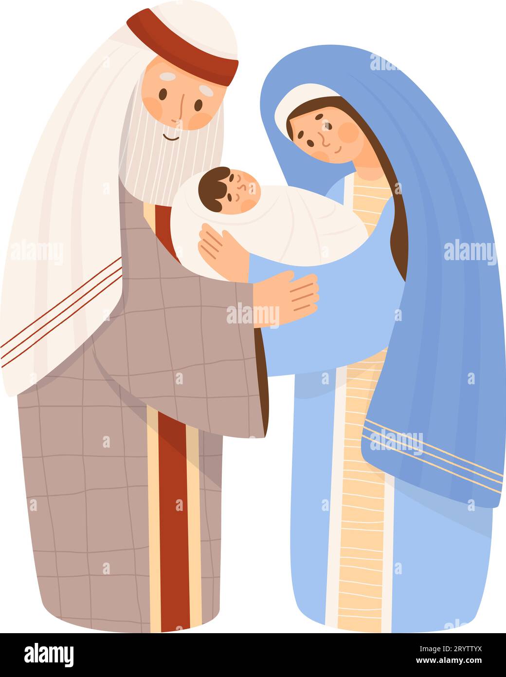 Heilige Familie. Frohe Weihnachten Karte. Jungfrau Maria, der heilige alte Mann Joseph und das ...