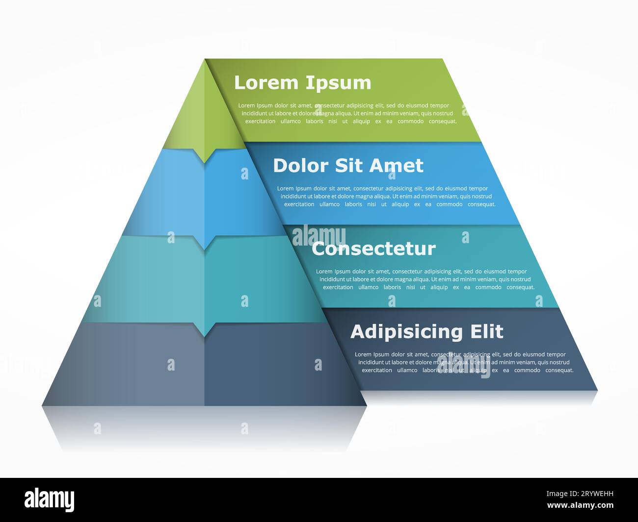 Pyramide Chart mit vier Elemente mit Zahlen und Text, Pyramide ...