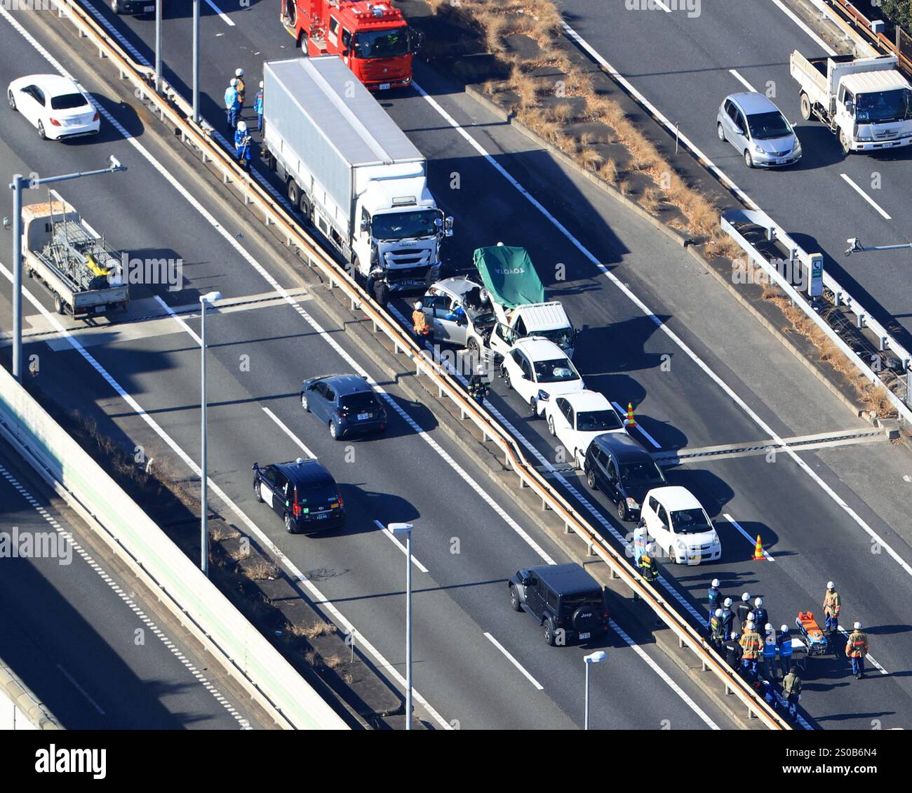An aerial photo shows an accident site on the outbound lane of the ...