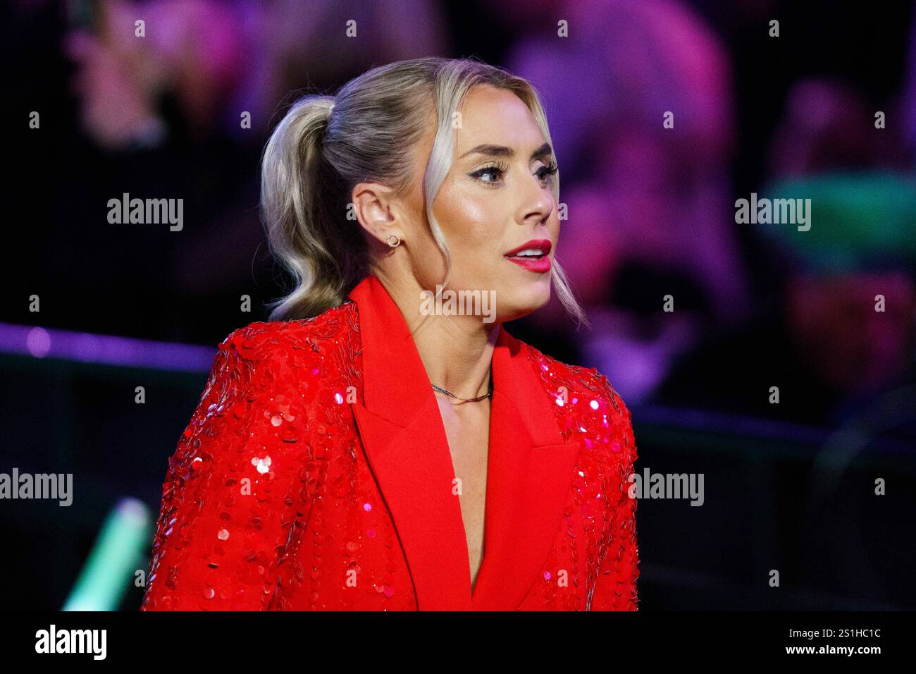 London, Großbritannien. Januar 2025. Moderatorin Emma Paton beim Finale ...