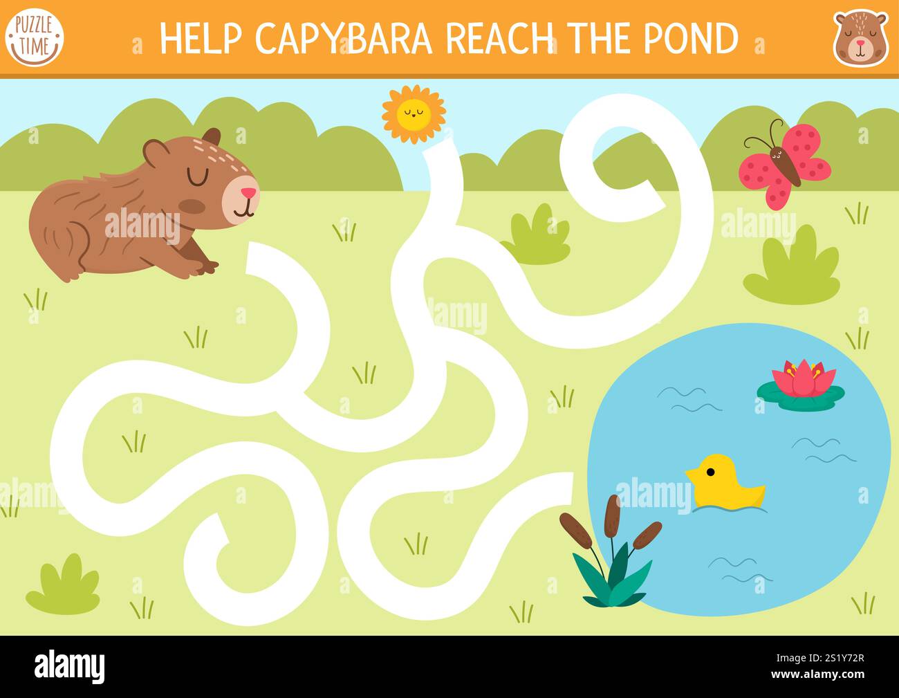 Unterhaltsames, einfaches Labyrinth für Kinder, bei dem die Capybara ...