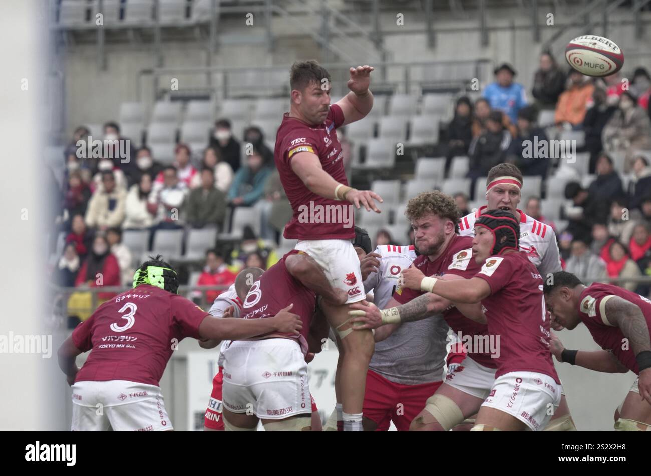 Jacob Pierce, der Brave Lupus, 2024-25 im Japan Rugby League One-Spiel ...