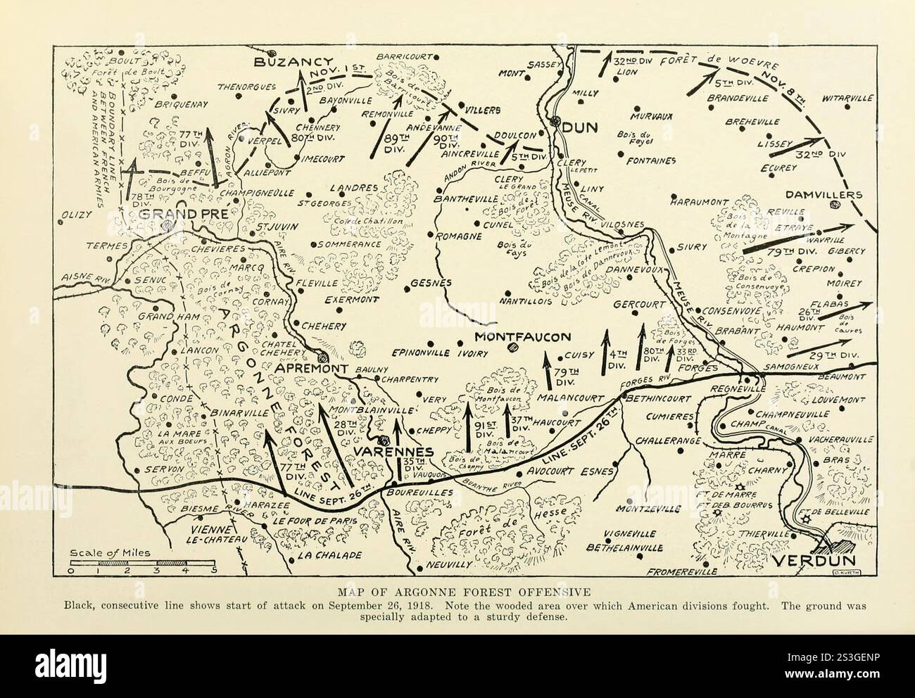 Karte der Argonne Forest Offensive, 26. September 1918. Archiv World ...