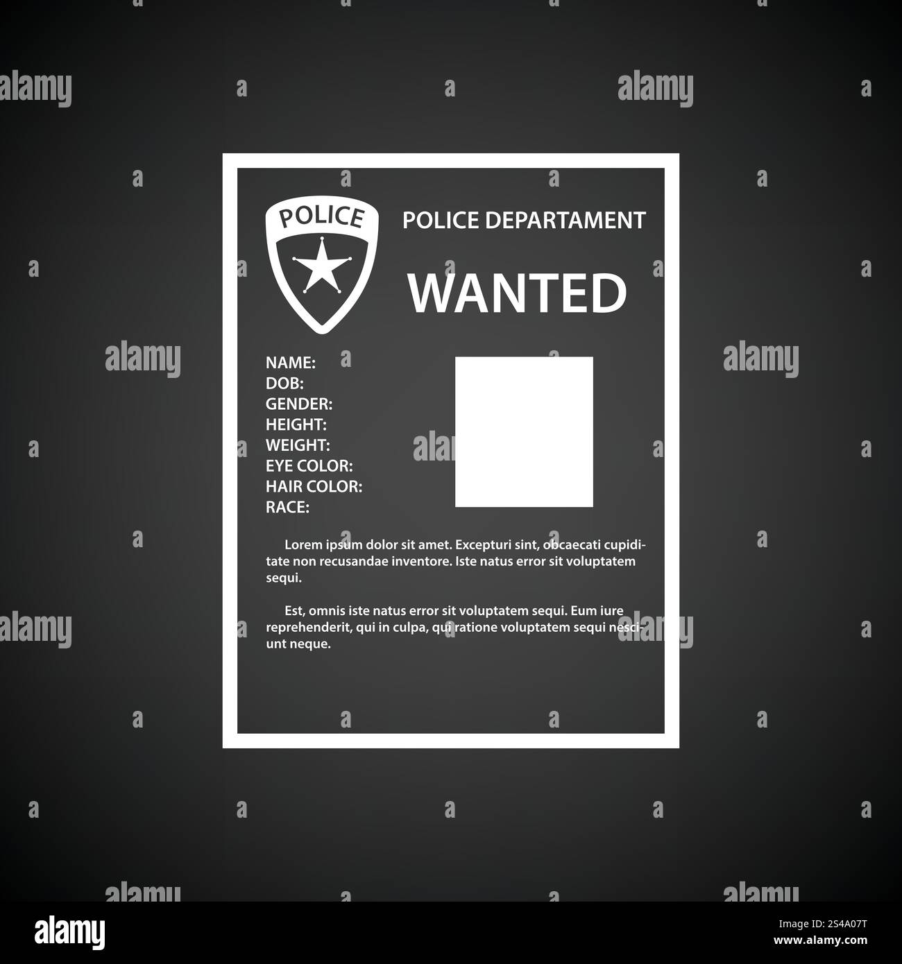 Steckbrief-Symbol. Schwarzer Hintergrund mit weißen. Vektor ...