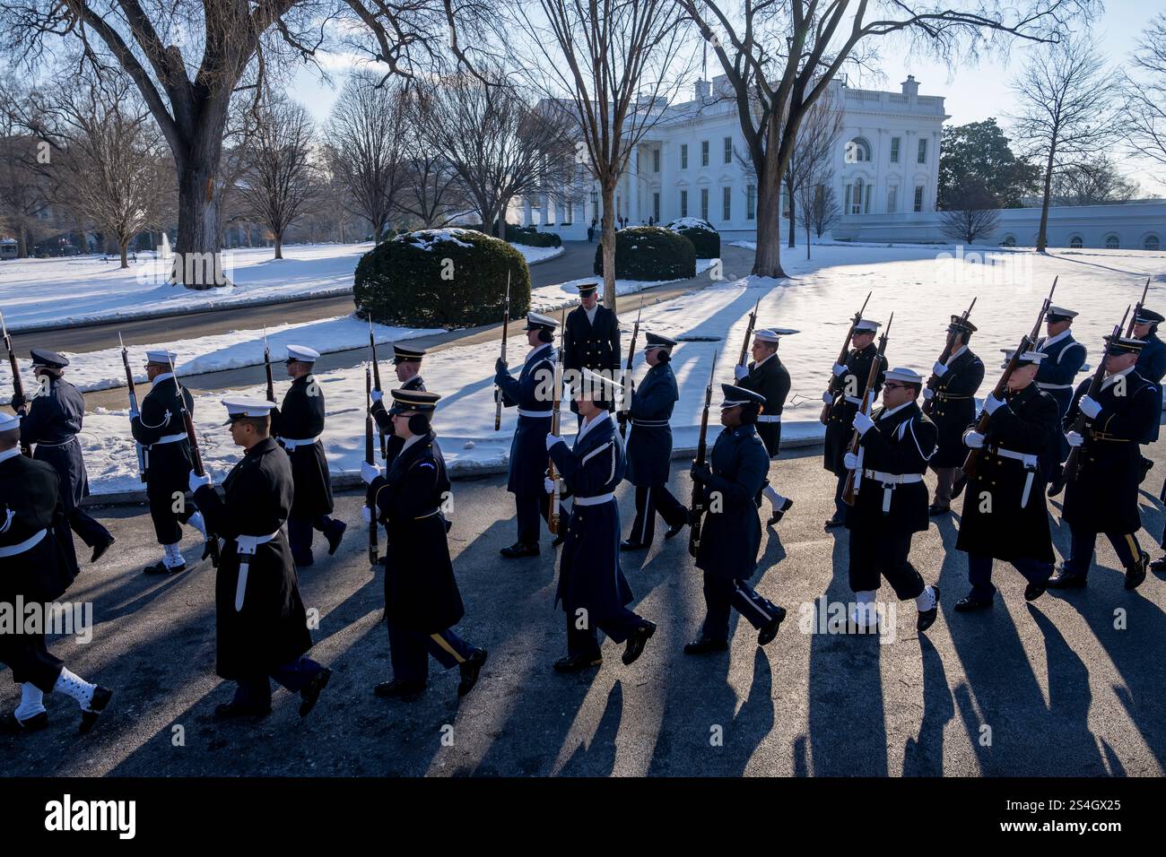 Members of the U.S. military Joint Honor Guard parade as they rehearse ...