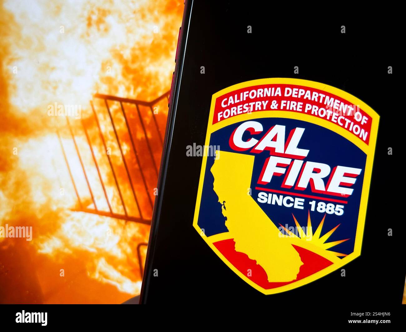 Los Angeles, Kalifornien, USA. Januar 2025. Das Cal Fire Emblem, auch ...