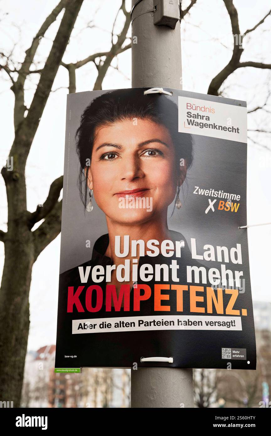 Wahlplakat zur Bundestagswahl mit Motiv BSW Sarah Wagenknecht. Berlin ...
