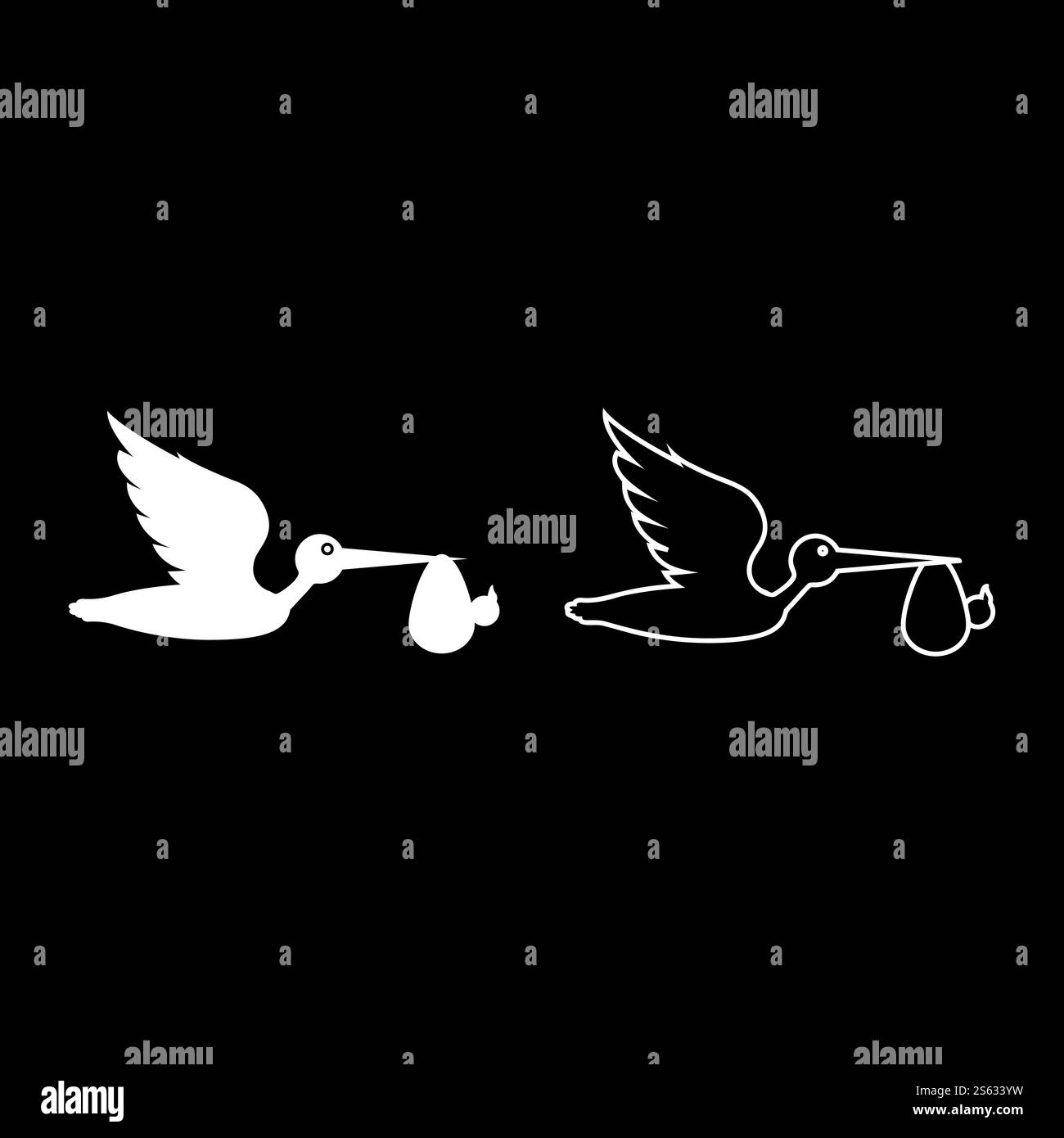 Storch trägt Baby in der Tasche Fliegender Vogel mit Art im ...