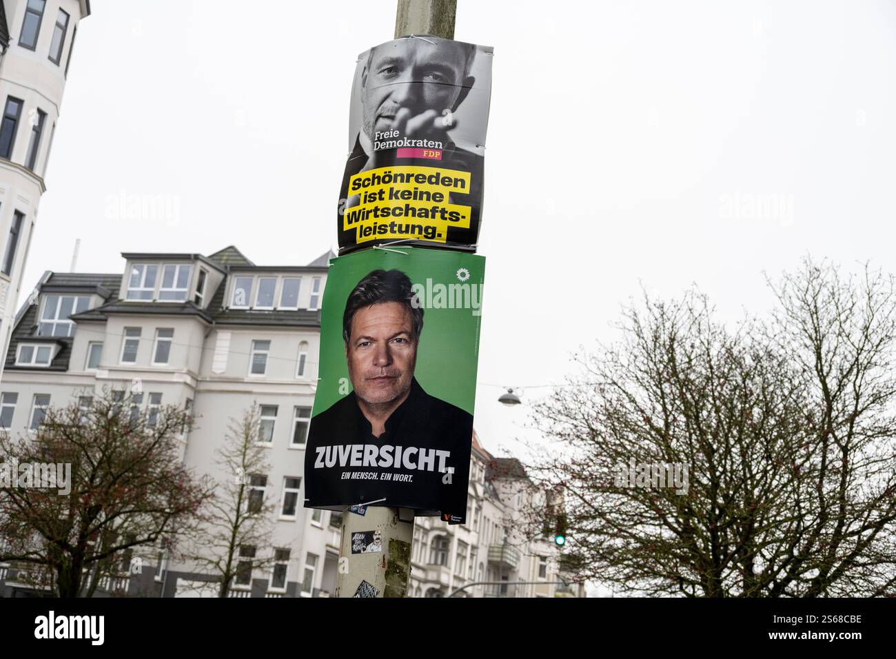 Straßenwahlkampf Wahlplakat zur Bundestagswahl 2025 in Kiel, Grüne, FDP ...