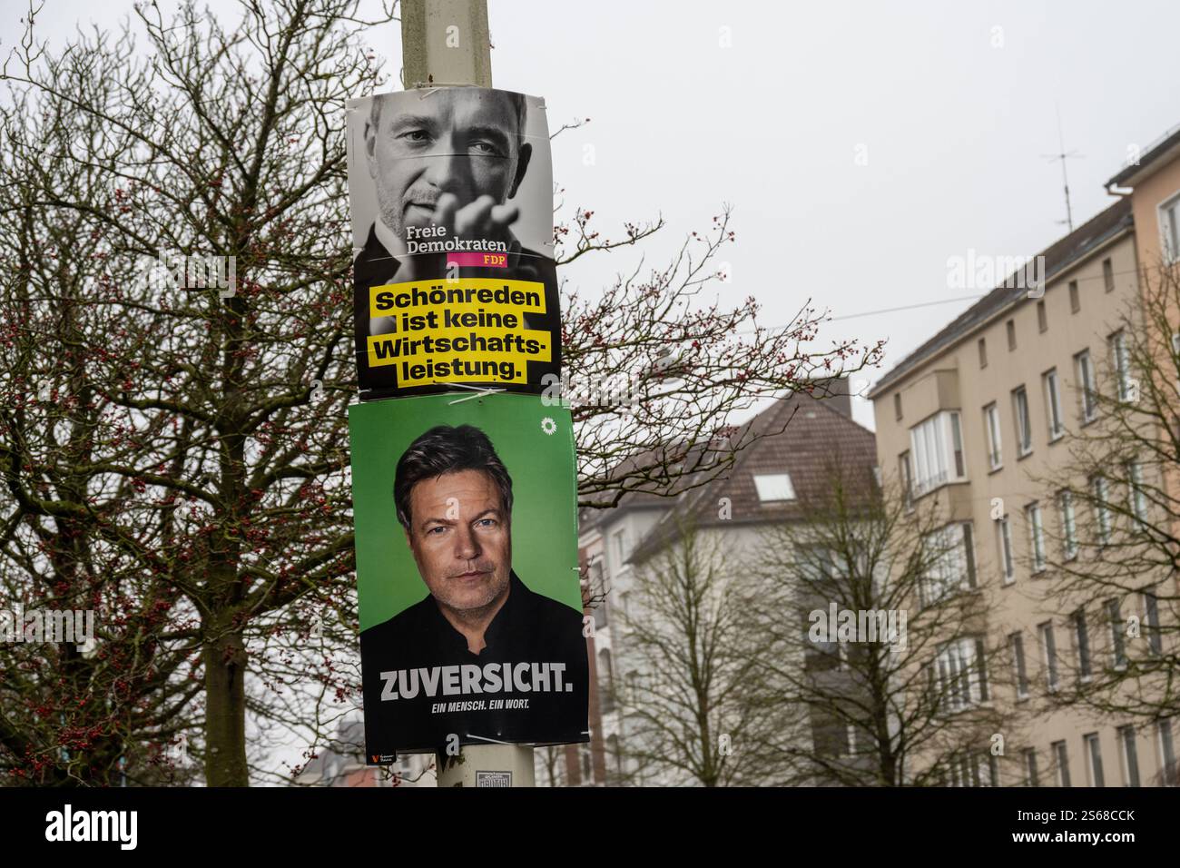 Straßenwahlkampf Wahlplakat zur Bundestagswahl 2025 in Kiel, Grüne, FDP ...