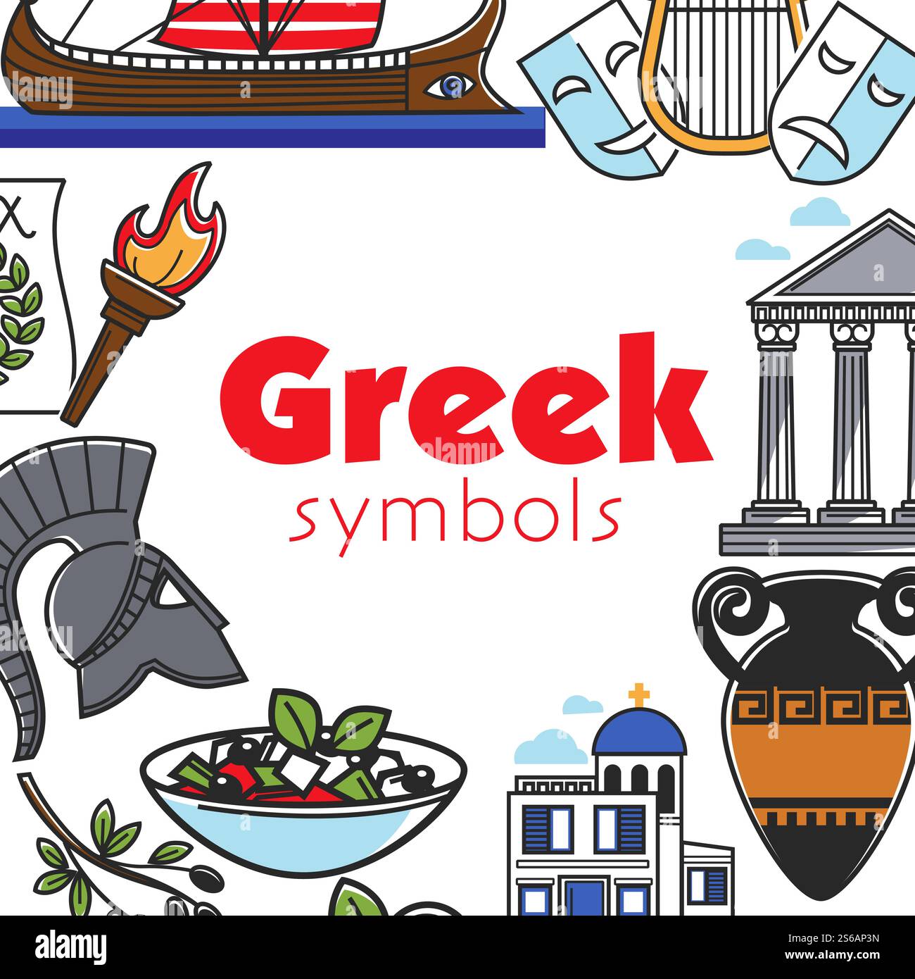 Griechische Symbole Rahmen Reise nach Griechenland Tourismus Vektor ...