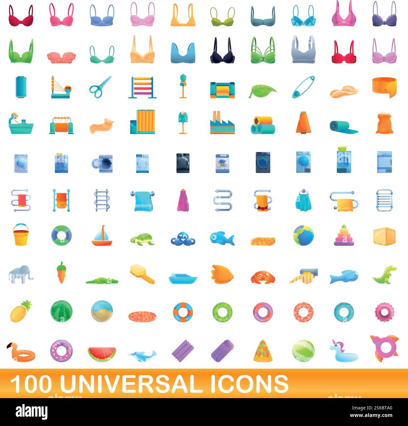 100 universelle Symbole. Zeichentrickillustration von 100 universellen ...
