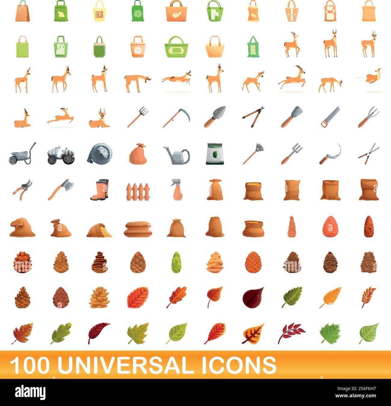 100 universelle Symbole. Zeichentrickillustration von 100 universellen ...