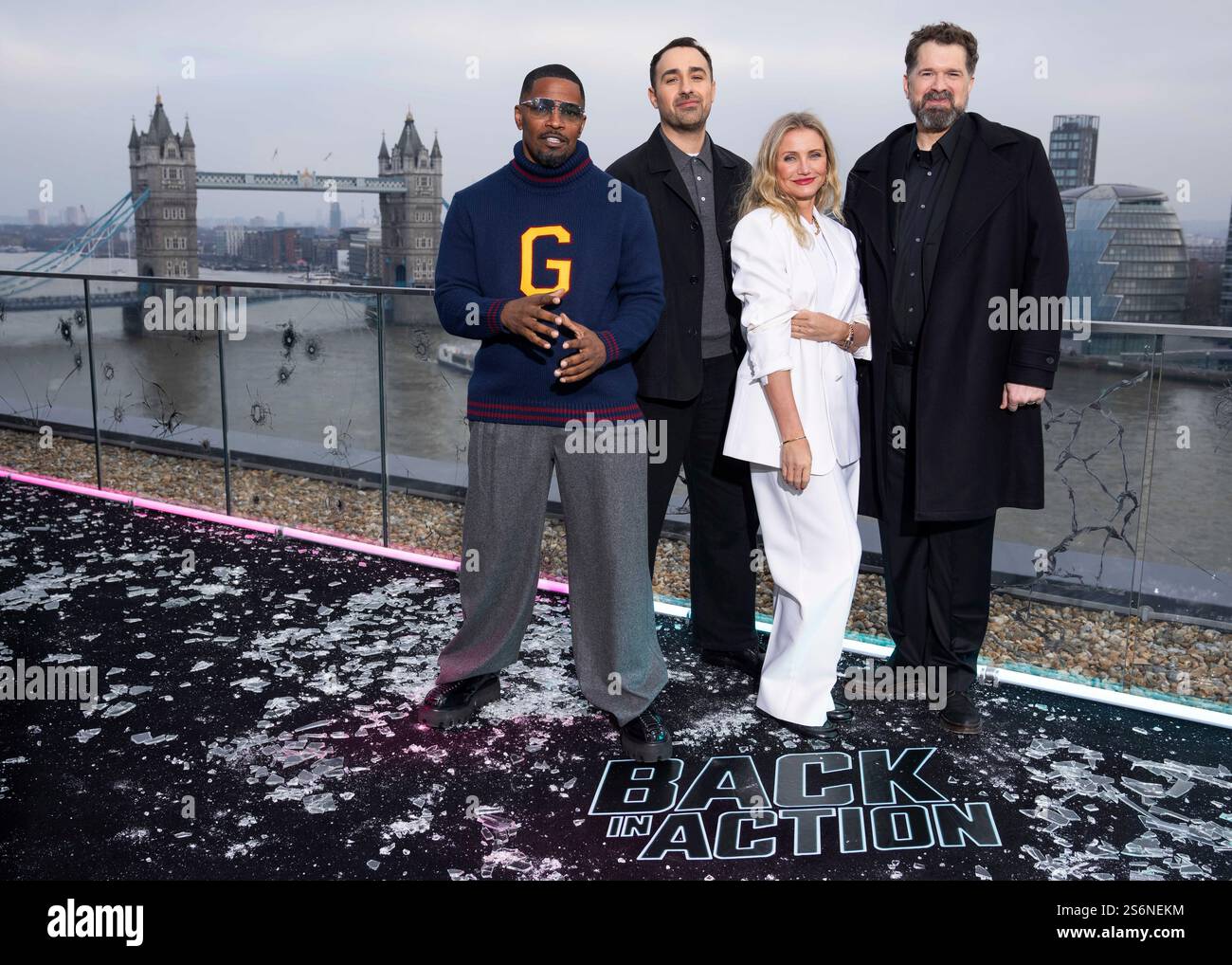 Jamie Foxx, from left, Jamie Demetriou, Cameron Diaz and director Seth ...